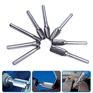 Carbide Burr Set, 1/4" Shank Die Grinder Bits, Tungsten Rotary Tool Bits Double Cut Rasp Files for Metal Weld Wood Stone Concrete Grinding Deburring Trimming Polishing Cutting, 8-pc in Sturdy Case