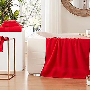 COZYART Red Bath Towels Set for Bathroom Soft Absorbent Durable 650 GSM Turkish Cotton Towel Set of 6, 2 Large Bath Towels, 2 Hand Towels, 2 Washclothes