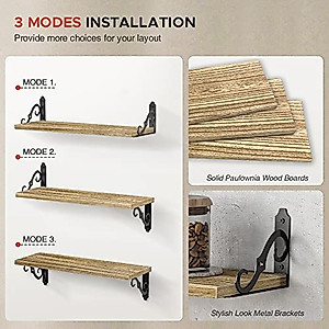 Goozii Floating Shelves Wood for Wall Set of 4, Floating Bathroom Shelves Over Toilet Wall Mounted, Decorative Shelves for Bedroom Books, Living Room Decor, Closet Storage (Natural Wood)