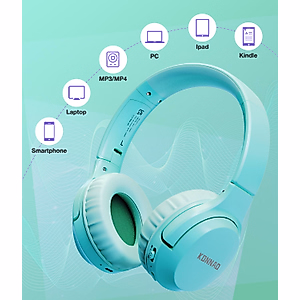 KONNAO Kids Headphones Wireless 60H, Foldable On Ear Headphone with MIC, Volume Limiter 85dB/94dB Wireless & Wired Headphones, Over-Ear Headphone for Kid Adult School Online Class Travel, Green