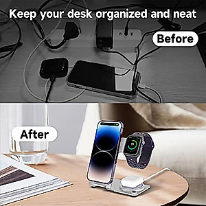 Wireless Charger, Aluminum Alloy 3 in 1 Wireless Charging Station for Apple iPhone/iWatch/Airpods,iPhone 14,13,12,11 (Pro, ProMax)/XS/XR/XS/X/8(Plus),iWatch8/7/6/SE/5/4/3/2,AirPods 3/2/pro