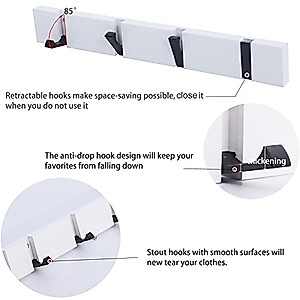 DXHAWRK Wall Mounted Floating Coat Rack Wooden Entryway Coat Hat Hanger Rack Rail with 5 Retractable Hooks Space-Saving for Clothes Towel Purse Robes The Entryway, Bathroom, Bedroom, Kitchen, Mudroom