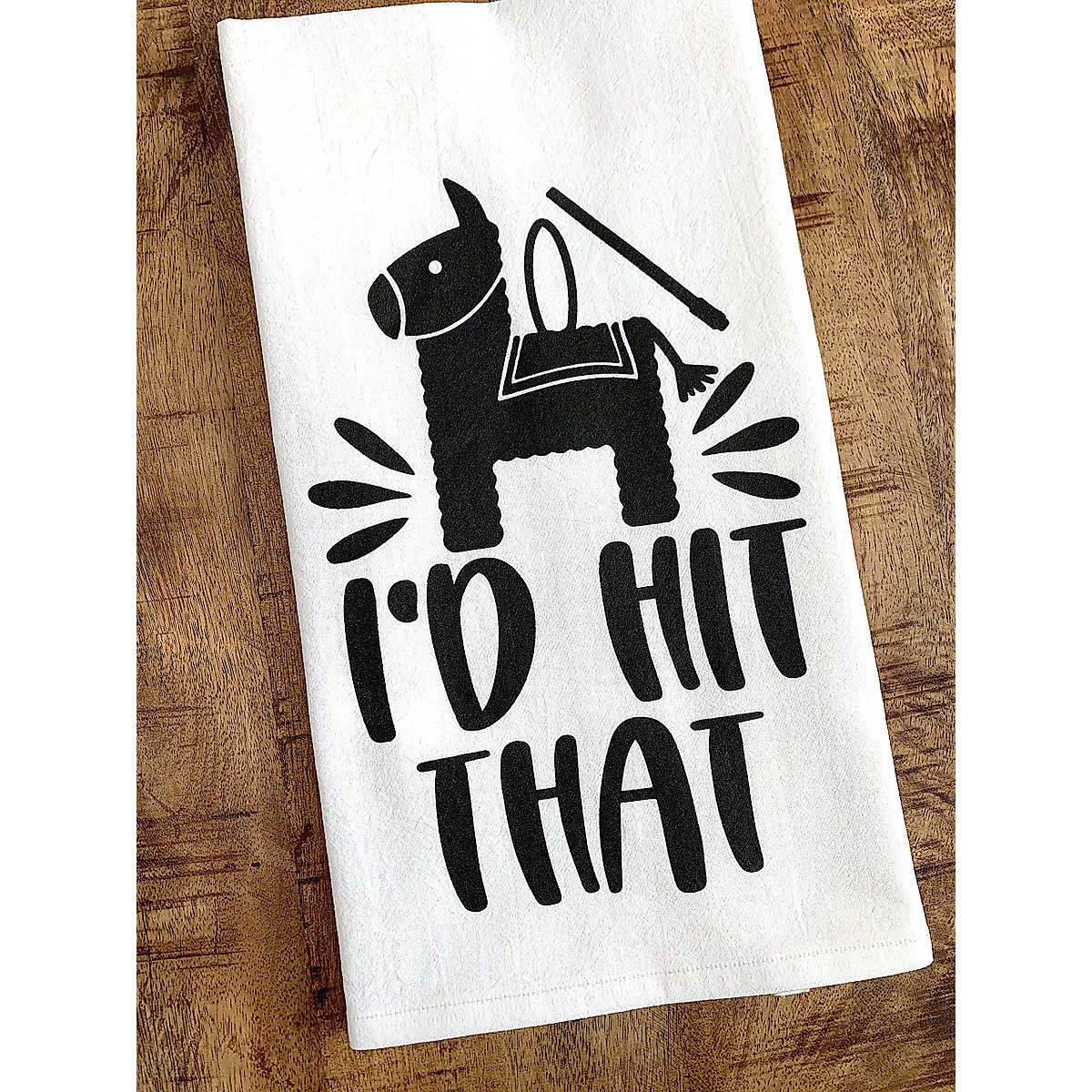 Handmade Funny Kitchen Towel - 100% Cotton Cheeky Pinata Hand Towel - 28x28 Inch Perfect for Chef Housewarming Christmas Mother’s Day Birthday Gift (I'd Hit That)