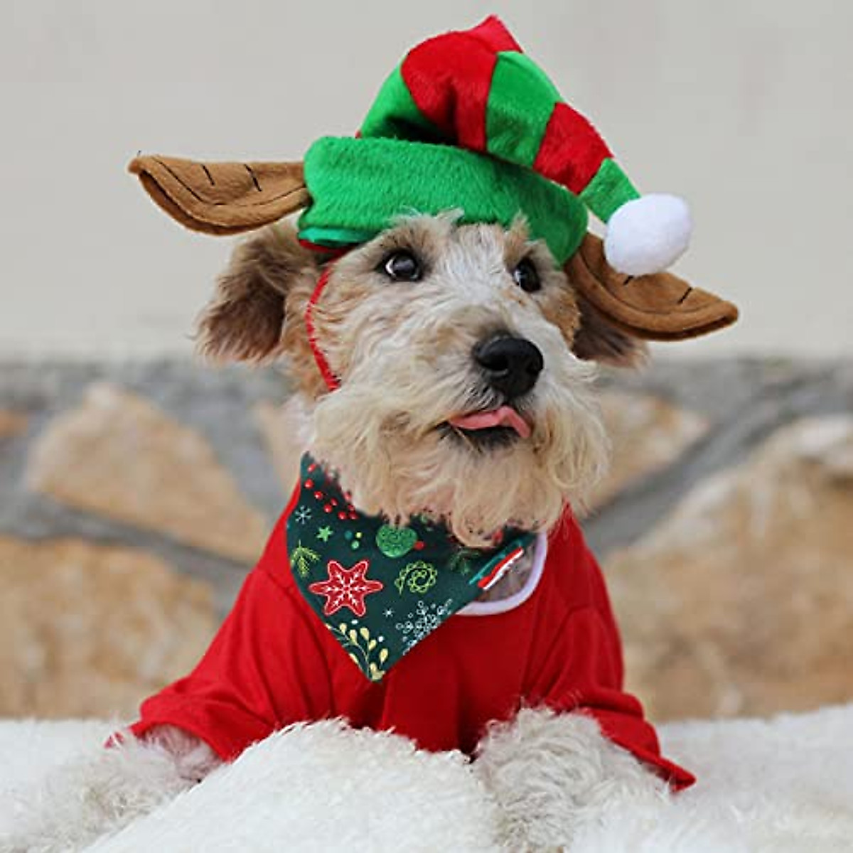 Christmas Dog Bandanas 3 Pack, Elk and Santa Bandana, Reversible Triangle Scarves for Dogs Cats Pets, Premium Durable Fabric, Adjustable Fit