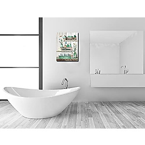 Bathroom Decor Wall Art, Bathroom Rules Wall Decor, Dragonfly Wall Art Teal Rustic Farmhouse Bathroom Canvas Prints Signs Wood Background Bathroom Pictures Artwork Framed Bath Laundry Home Decorations