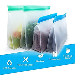 Reusable Food Storage Bags 8 Pack - Stand Up BPA FREE Leakproof Freezer Bags( 4 pack 1/2 Gallon Bags + 4 pack Sandwich Bags) Plastic Free Lunch Bag | Eco-friendly