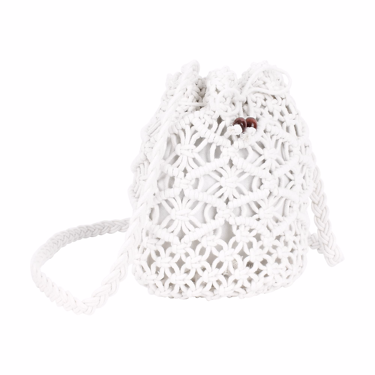 Meyaus Women Mini Cotton Crochet Crossbody Bag Summer Beach Shoulder Bag Drawstring Purse