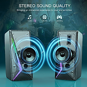 LLEVTIC Computer Speakers, Desktop Speakers with 6 Colorful RGB Lights, Volume Control PC Speakers, USB Powered Gaming Speakers with 3.5mm Aux Cable for PC Monitor Laptop Tablet Phone