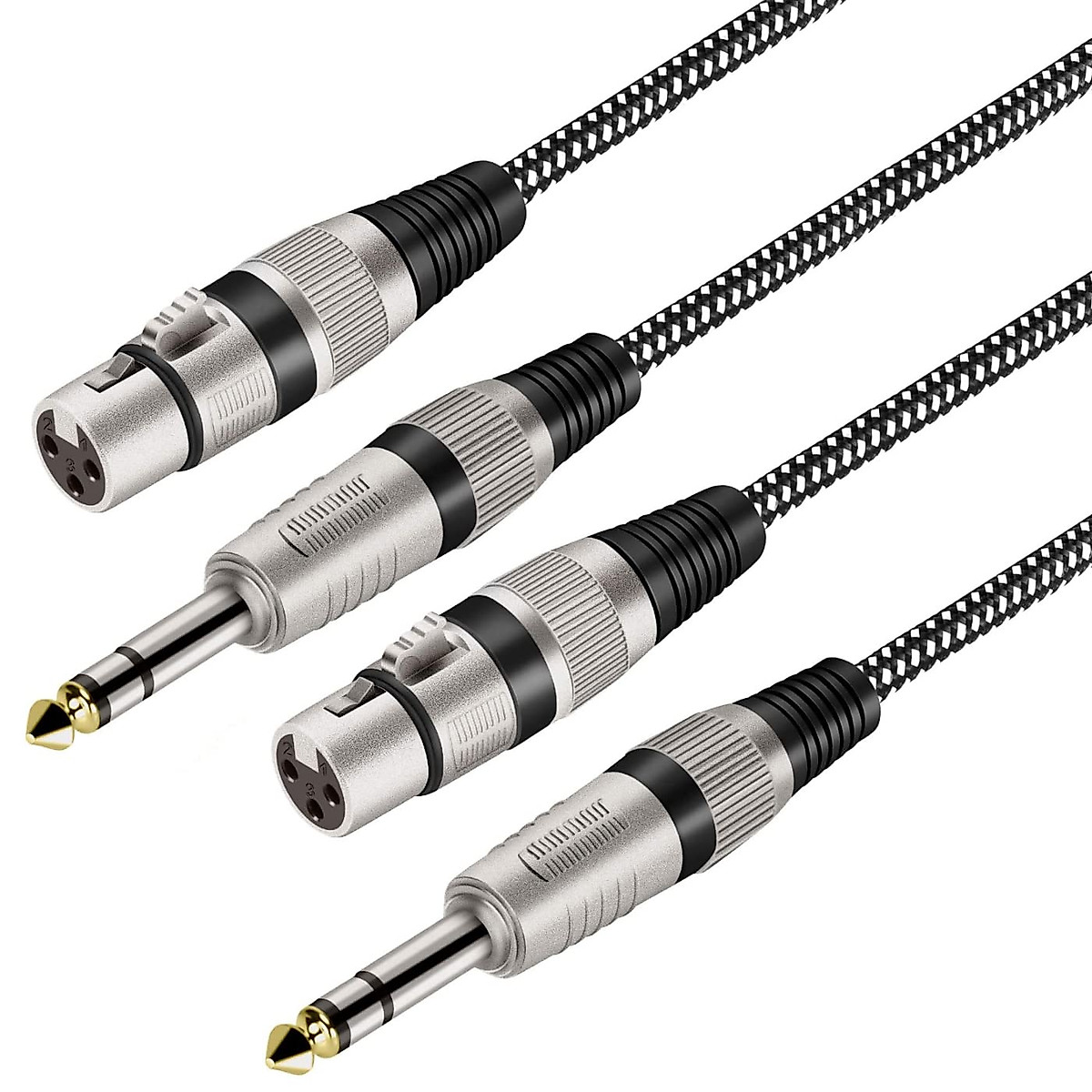 KINXIYU XLR Female to 1/4 Inch TRS Cables 3 FT/2Pack, Nylong Braided XLR 3 Pin Female to 6.35mm TRS Male Balanced Wire Mic Cord (Pure Copper Conductors)