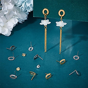 UNICRAFTALE 56 Pcs 2 Colors 2 Styles Stainless Steel Stud Earring Findings Oval Hollow Round Stud Earrings with Hole and Earring Backs Hypoallergenic Post Earring for Jewellery Making