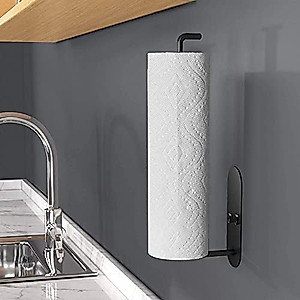 HUFEEOH Paper Towel Holder Under Cabinet Wall Mount for Kitchen Paper Towel, Black Adhesive Paper Towel Roll Rack for Bathroom Towel, SUS304 Stainless Steel