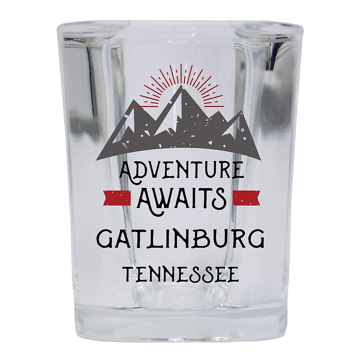 R and R Imports Gatlinburg Tennessee Souvenir 2 Ounce Square Base Liquor Shot Glass Adventure Awaits Design 4-Pack
