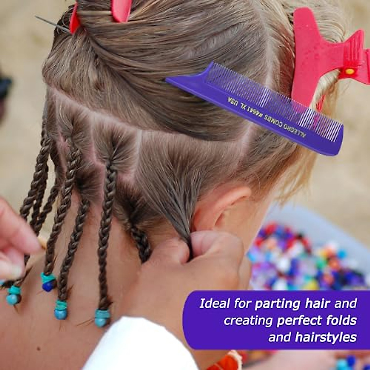Allegro Combs XL Pintail Rat Tail Combs Parting Combs Metal Tail Foiling Combs Pin Combs 2 Pc. (PURPLE & MINT)
