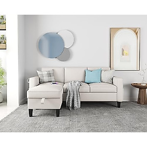 Sunrise Coast Sectional L Shaped Living Room Modular USB+Type-C Charging Port 3 Seater Couches with Removable Storage Ottoman Small Sofa 78", Beige