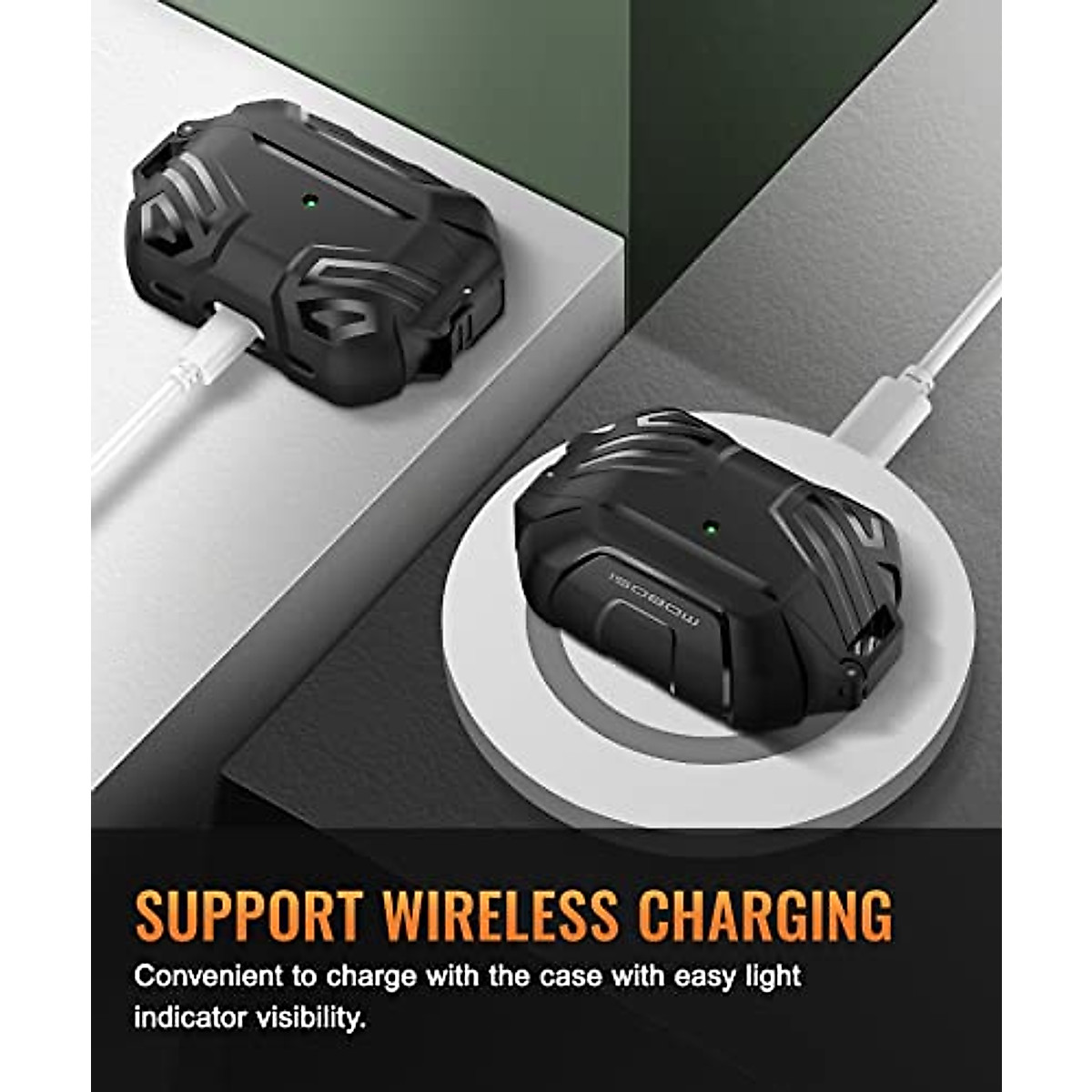 MOBOSI for AirPods Pro 2nd/1st Generation Case Cover with Lock, Military Grade AirPod Pro 2 Case for Men Women, Full-Body Shockproof Protective Case with Keychain for AirPods Pro(2023/2022/2019),Black