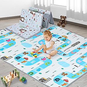 MEM Baby Play Mat 79" x 71", Foldable Baby Play Mats for Floor, Reversible Waterproof Foam Playmat for Babies and Toddlers, Extra Large Non-Slip Baby Crawling Mat with Travel Bag