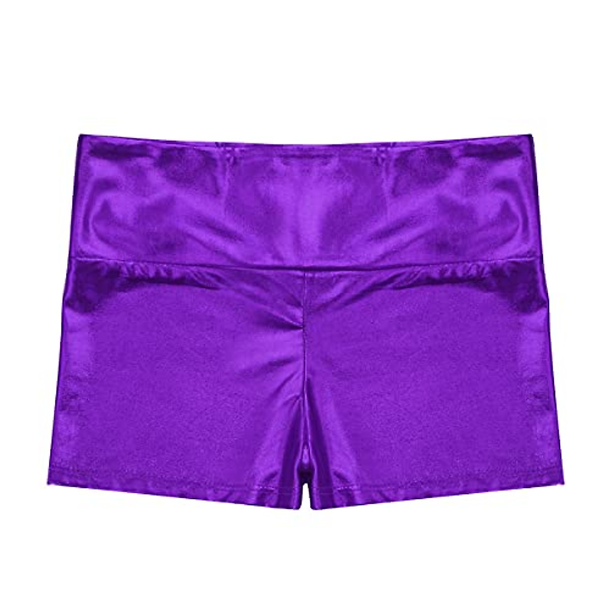 easyforever Girls Shiny Metallic Dance Booty Shorts Gymnastics Athletic Yoga Shorts Ballet Dance Hot Pants Bottoms Purple 6 Years