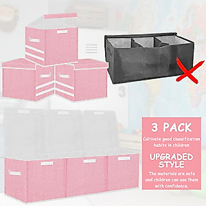 Pantryily Extra Large Toy Storage Box, Stackable Storage Bins with Lids, Detachable Toys Boxes Chest Organizer,Collapsible Bins with Sturdy Handles for Girls(Pink)