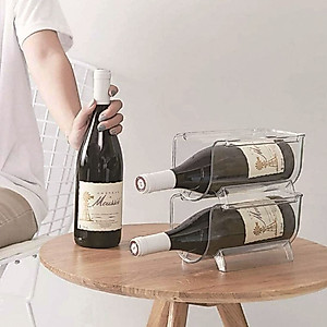 LIUXDIV Wine Rack Countertop, Stackable Water Bottle Storage Rack, Frigerator Organizing Set, Plastic Wine Holder, Refrigerator Organizer Bins, Water Bottle Organizer for Cabinet (2 Bottle)