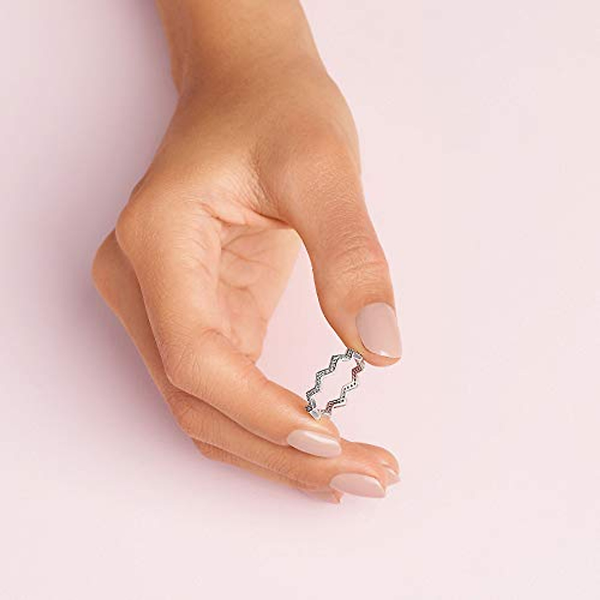 Pandora Jewelry Shimmering Zigzag Cubic Zirconia Ring in Sterling Silver, Size 4.5