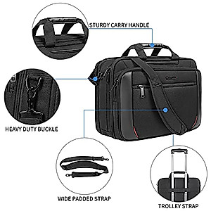 EMPSIGN Laptop Case Briefcase, 17.3 Inch Laptop Bag Expandable Messenger Bag for Men & Women Water Repellent, RFID Blocking Shoulder Bag Canvas Bag for Work, Business Travel -Black