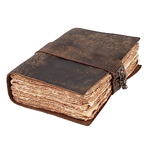 LEATHER VILLAGE Leather Bound Vintage Journal for Women & Men - Book of Shadows - Lock Closure - 200 Pages of Antique Deckle Edges Handmade Paper - Rustic Brown Color - 7 X 5 inches