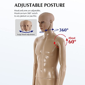 HCY Mannequin Body, Male Mannequin Full Body 73 inch Model Mannequin Stand Dress Form Sewing Dress Adjustable Dress Mannequin Clothing Form Mannequin Display Head Arm Rotation Metal Base