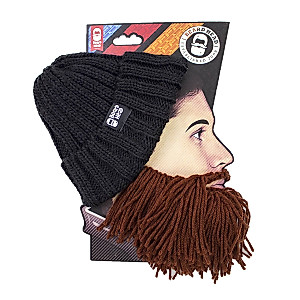 Beard Head Barbarian Vagabond Beanie - Original Handmade Knit Hat and Removable Brown Beard