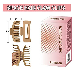 8Pack 4.3" Large Hair Claw Clips for Thin Thick Curly Hair AURKATH 2styles 4Neutral Colors Nonslip Strong Hold Big Matte Clips for Women Jaw Clips