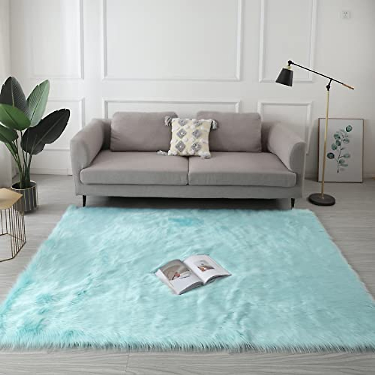 60" x 35" Ultra Soft Fluffy Faux Fur Sheepskin Area Rug, Thick Fluffy Faux Fur Washable Rug, Shag Carpet Rugs, Soft Floor Plush Carpets for Nursery Room, Bedroom, Luxury Home Decor, Teal