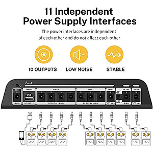 Donner DP-Z 9V Guitar Pedal Power Supply 11 Isolated DC Output with USB Port for 9V/12V/18V Effect Pedal DC 18v 2000m Input