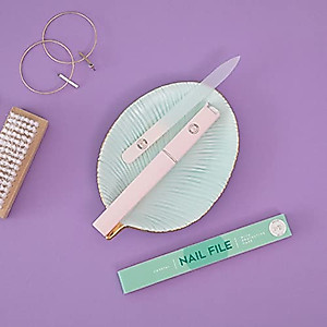 Best Crystal Glass Nail File for Women, Protective Travel Case, Professional Salon Fingernail Files for Pretty Manicure, Great for Natural, Gel and Acrylic Fake Nails, Better Emery Boards, Pink 2mm