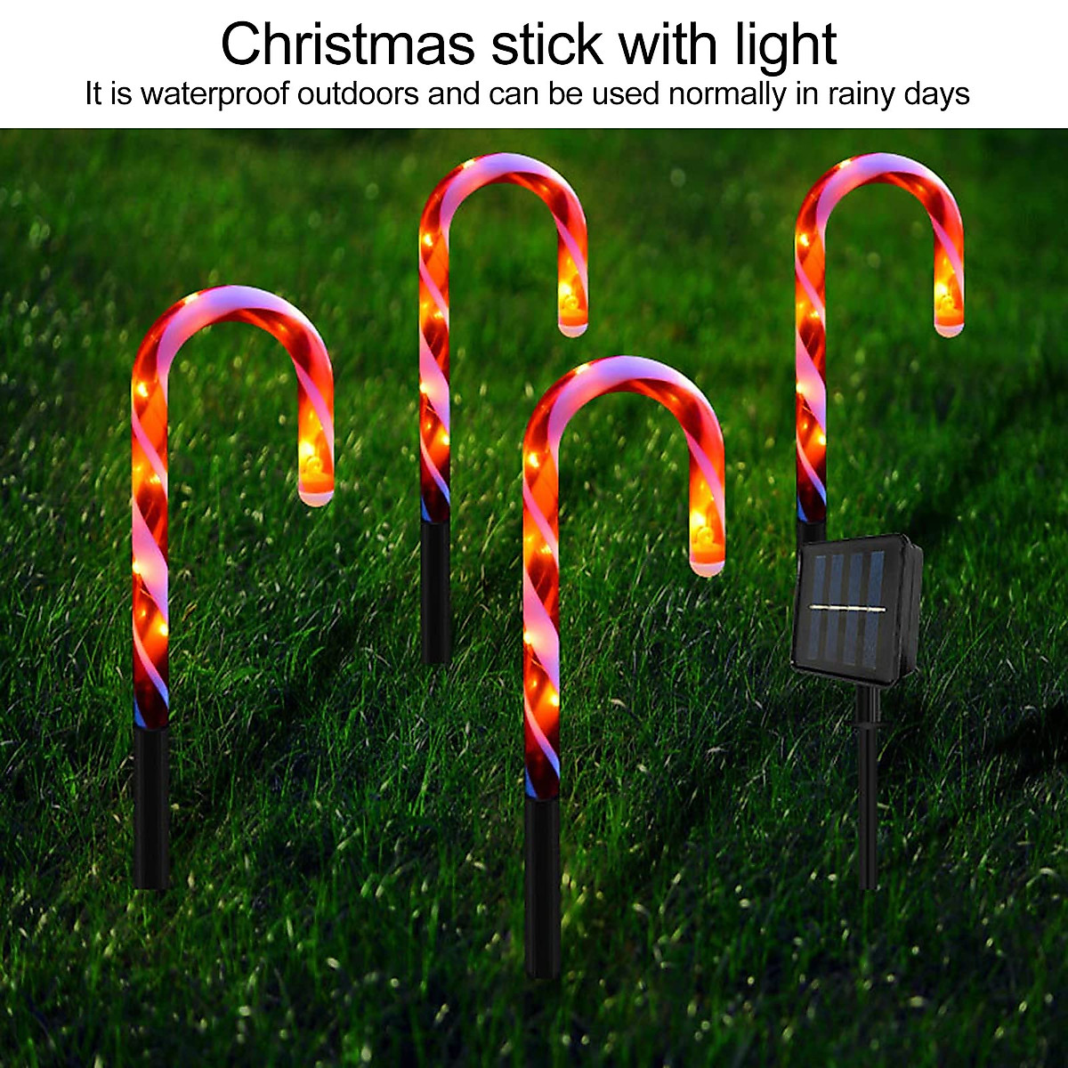 SEEROOTOYS Cane Lights 10 Piece Candy Canes Outdoor Decorations 14.5 Inch Festive Solar Crutches Lights Red LED Lights Pathway Markers Outdoor Garden Stake Lights Wedding Party Decor