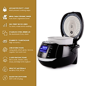 Yum Asia Sakura Rice Cooker with Ceramic Bowl and Advanced Fuzzy Logic (8 Cup, 1.5 Litre) 6 Rice Cook Functions, 6 Multicook Functions, Motouch LED Display, 120V Power (Black and Silver)