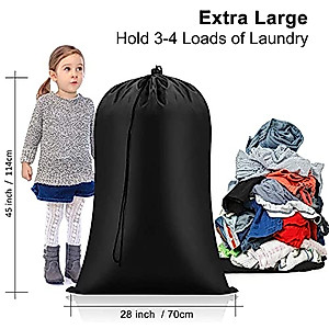 Luminesk Extra Large Laundry Bags 2 Pack 28'' x 45'' Heavy Duty XL Organizer Bag Fit Laundry Hamper Basket College Travel Dorm Tear Resistant Drawstring Dirty Cloth Storage, Three Loads of Clothes Black