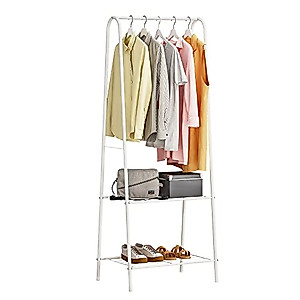 Home-Like 2-Tier Garment Rack, Metal Clothes Rack, Storage Clothing Rack with Single Hanging Rail and 2 Shelf for Bedroom Entryway Launary L23.7"xW13.19"x H62.99" White