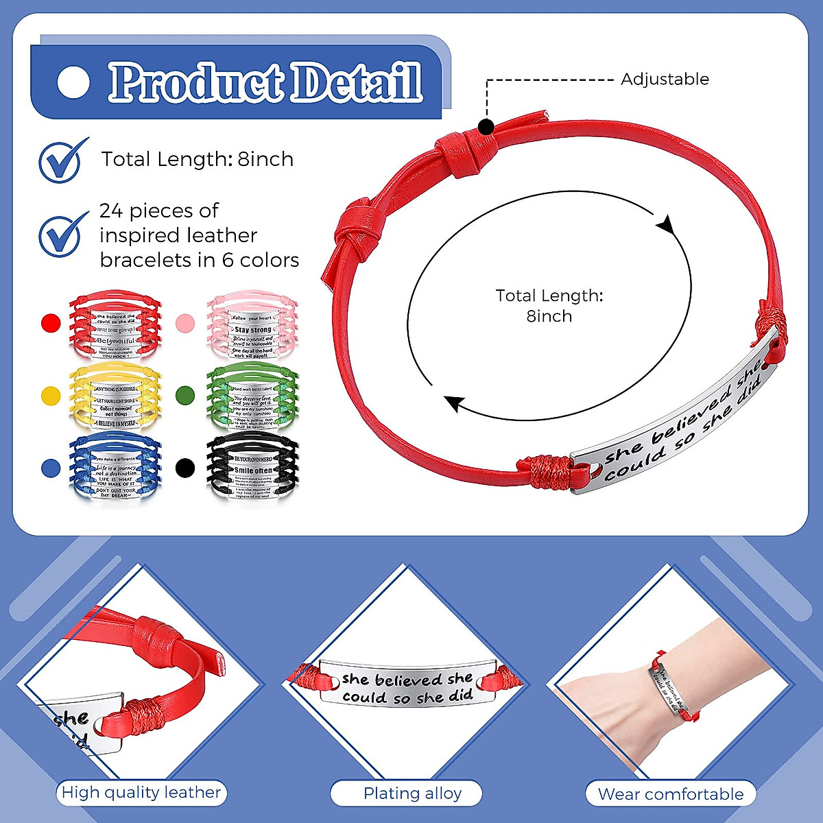 MTLEE 24 Pieces Inspirational Bracelets Gifts for women Graduation Gifts Motivational Quotes Words Engraved Bangle Bracelets Adjustable Birthday Friendship Holiday Gift for Women Girls