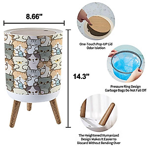 LGCZNWDFHTZ Small Trash Can with Lid for Bathroom Kitchen Office Diaper Seamless Pattern Cute Cartoon Cat Bedroom Garbage Trash Bin Dog Proof Waste Basket Cute Decorative