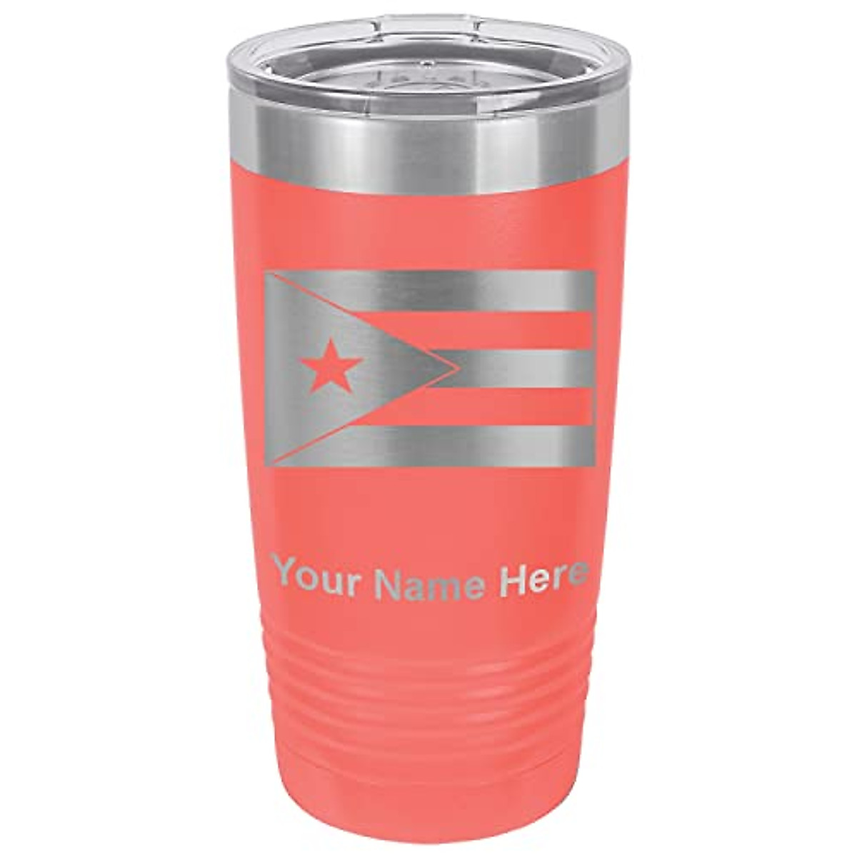 LaserGram 20oz Vacuum Insulated Tumbler Mug, Flag of Puerto Rico, Personalized Engraving Included (Coral)
