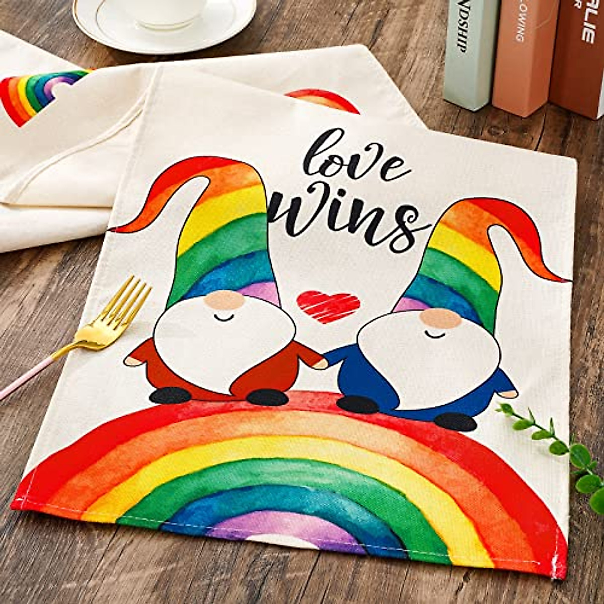 Whaline Rainbow Pride Table Runner Gay Day Gnome Table Runner Love Wins Table Cover Pride LGBTQ Holiday Kitchen Dining Table Decoration for Home Party Favors Men Women Beginners Adults, 13 x 72 Inch