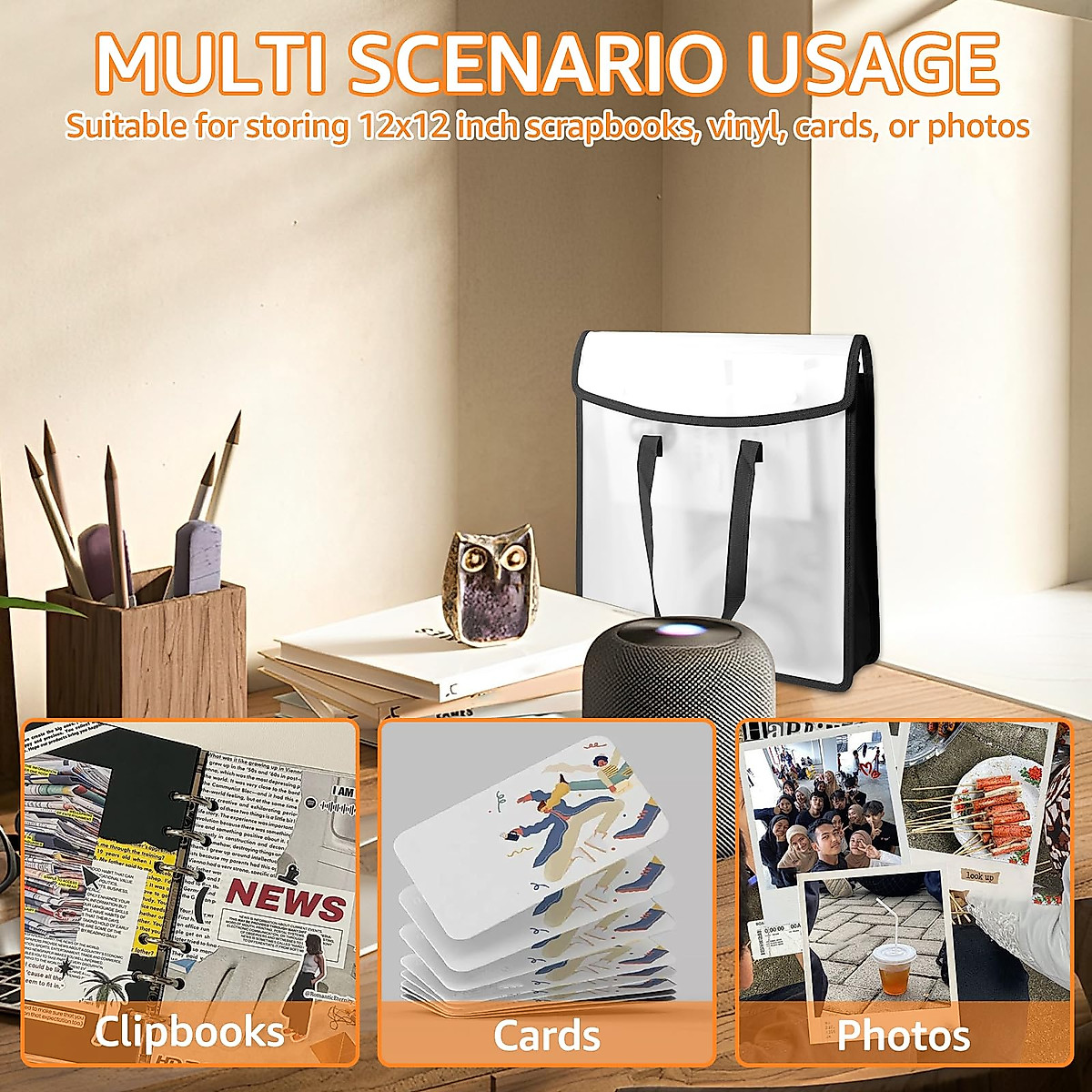 3 Pack Scrapbook Paper Storage Organizer,Expanding Paper Folio 13.1×3.4×14 Inch Scrapbook Paper Organizer Bag Expanding Paper Folio (Black)