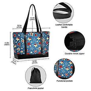 American Stars Flag Laptop Tote Bag for Women Teacher Canvas Tote Bags Travel Work Bag Handbags Purse with Fashion Zipper