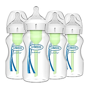 Dr. Brown’s Natural Flow Anti-Colic Options+ Wide-Neck Baby Bottles 9 oz/270 mL, with Level 1 Slow Flow Nipple, 4 Count , 0m+