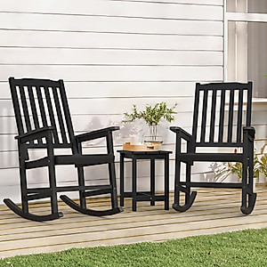 Cozyman Outdoor Rocking Chairs Set of 2, Acacia Wood Rocking Chairs, Patio Rocker Chair with Wide Seats, Black