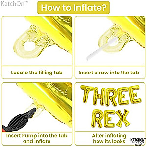 KatchOn, Huge Gold Three Rex Balloons - 16 Inch | Gold Three Rex Birthday Party Decorations | 3 Rex Birthday Decorations Boys | Three Rex Birthday Decorations Boys | Dinosaur Birthday Decorations