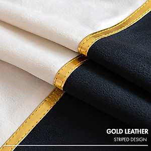 ANRODUO Pack of 2 Black Throw Pillow Covers Decorative Velvet Patchwork with Gold Leather Pillowcase Soft Solid Decoration Cushion Case Square for Couch Sofa Living Room Home Decor 16x16 Inch