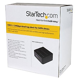 StarTech.com Dual-Bay USB 3.1 to SATA Hard Drive Docking Station, USB 3.1 (10 Gbps), External 2.5/3.5" SATA I/II/III, SSD/HDD Docking Station, Hot-Swap Hard Drive Bay, Top-Loading (SDOCK2U313)