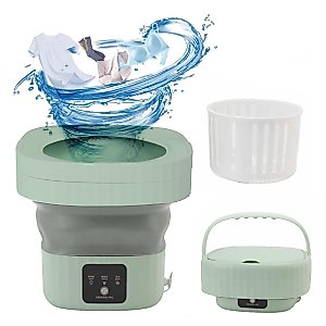 Septpenta 6L Portable Mini Washing Machine with Drain Valve, Foldable Design, Even Washing Speed, Sock Washer for Apartment, Camping, Travel, Underwear, Baby(Green USA)