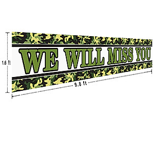Large Camouflage We Will Miss You Sign Banner Retirement Party Graduation Party Going Away Party Office Work Party Farewell Party Supplies Decorations (9.8 x 1.6 ft)