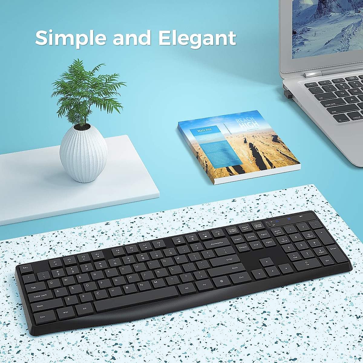 Lovaky MK98 Wireless Keyboard, 2.4G Ergonomic, Computer Keyboard, Enlarged Indicator Light, Full Size PC Keyboard with Numeric Keypad for Laptop, Desktop, Surface, Chromebook, Notebook, Black